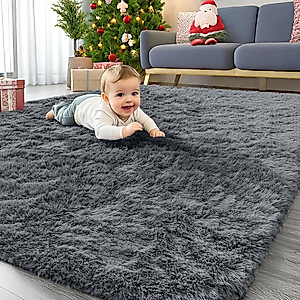 OLANLY Area Rugs for Living Room Bedroom, Machine Washable 4x5.9 Feet Soft Fluffy Shaggy Bedside Rug, Indoor Floor Carpet for Kids Girls and Boys, Dorms, Nursery Rooms, Home Decor Aesthetic, Grey