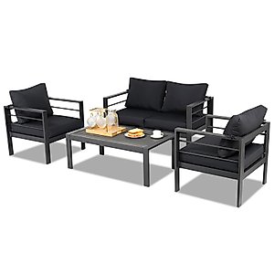 VINGLI Outdoor Furniture 4 Pieces Modern Aluminum Patio Furniture Set, Patio Sofa Set Outdoor Patio Conversation Sectional Set for Lawn, Garden, Backyard (Gray)
