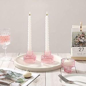 IYOUYA Pink Glass Candle Holders 6PCS for Pillar Candles, Taper Candles, Tealight Candles,Candlestick Holders for Wedding, Festival, Dinning&Party