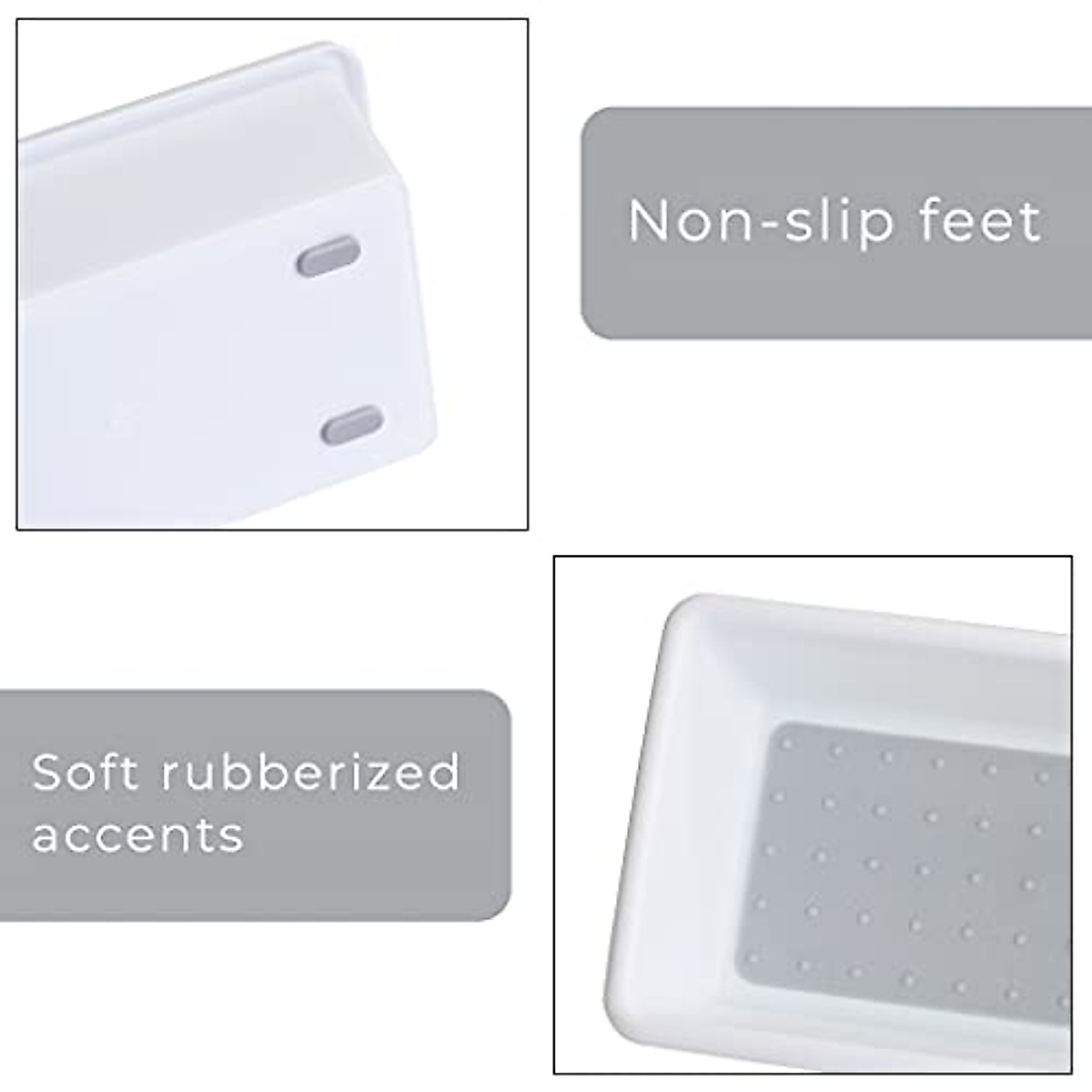 Smart Design Plastic Drawer Organizer - Set of 3-6.75 x 3.75 Inch - Non-Slip Lining and Feet - BPA Free - Utensils, Flatware, Office, Personal Care, or Makeup Storage - Kitchen - White with Gray