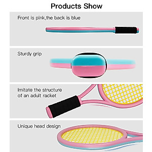Crefotu Kid Tennis Racket Set for Toddler,Children,Sponge Handle, Includes 6 Badminton, 1 Tennis Ball, Bag and 2 Balls - Increase Children's Sports,Improve Tennis Skills