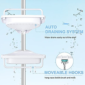 MOFAOTU Shower Caddy Corner, 4-Layer Shower Organizer, Rustproof Stainless Shower Shelves, Large Shower Storage and Shower Caddy Tension Pole, Drill Free Shower Rack, 55-117 Inch, White