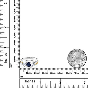 Gem Stone King 925 Sterling Silver and 10K Yellow Gold Round Blue Sapphire and White Lab Grown Diamond 3 Stone Ring For Women (1.14 Cttw, Available In Size 5, 6, 7, 8, 9)