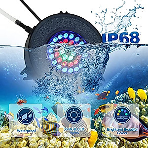 ABESTFISH Aquarium Air Bubble LED Light, 36 LEDs Fish Tank Aquarium Lights Air Stone Disk Kit Fish Tank Air Bubbler Decoration 13 Color Changing IP68 Waterproof with Remote Controller