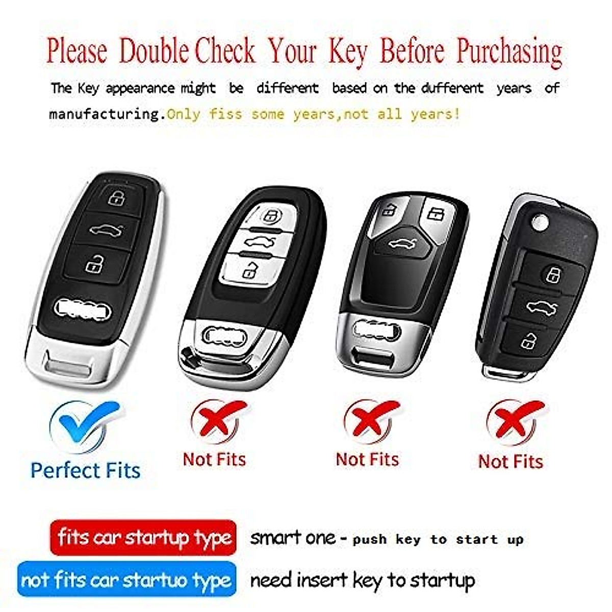 Royalfox 3 Buttons genuine leather smart keyless entry Remote Key Fob case Cover with Keychain for 2019 2020 2021 Audi A6 A6L A7 A8 (black)