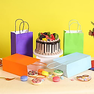 Florskoye Gift Bags 24 Pieces Kraft Paper Party Favor Bags with Handles, 8 Colors Rainbow Goodie Bags Candy Bags Bulk for Kids Birthday, Baby Shower, Christmas, Parties, Wedding (Mini Gift Bags 4.3 x 2.3 x 6.2 Inch)