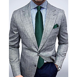 DiBanGu Mens Solid Color Tie and Pocket Square Set Woven Silk Plain Necktie & Handkerchief for Men Wedding Party Formal, Emerald Green