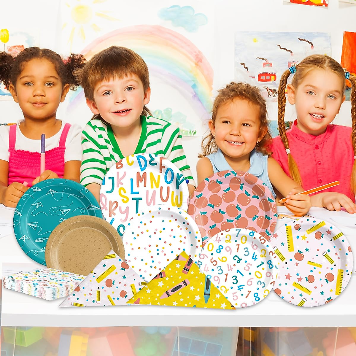 CMUSKO 60Pcs School Plates and Napkins-Back to School Decorations Ruler Apple Alphabet First and Last Day of School Preschool Kindergarten Graduation Tableware Deorations