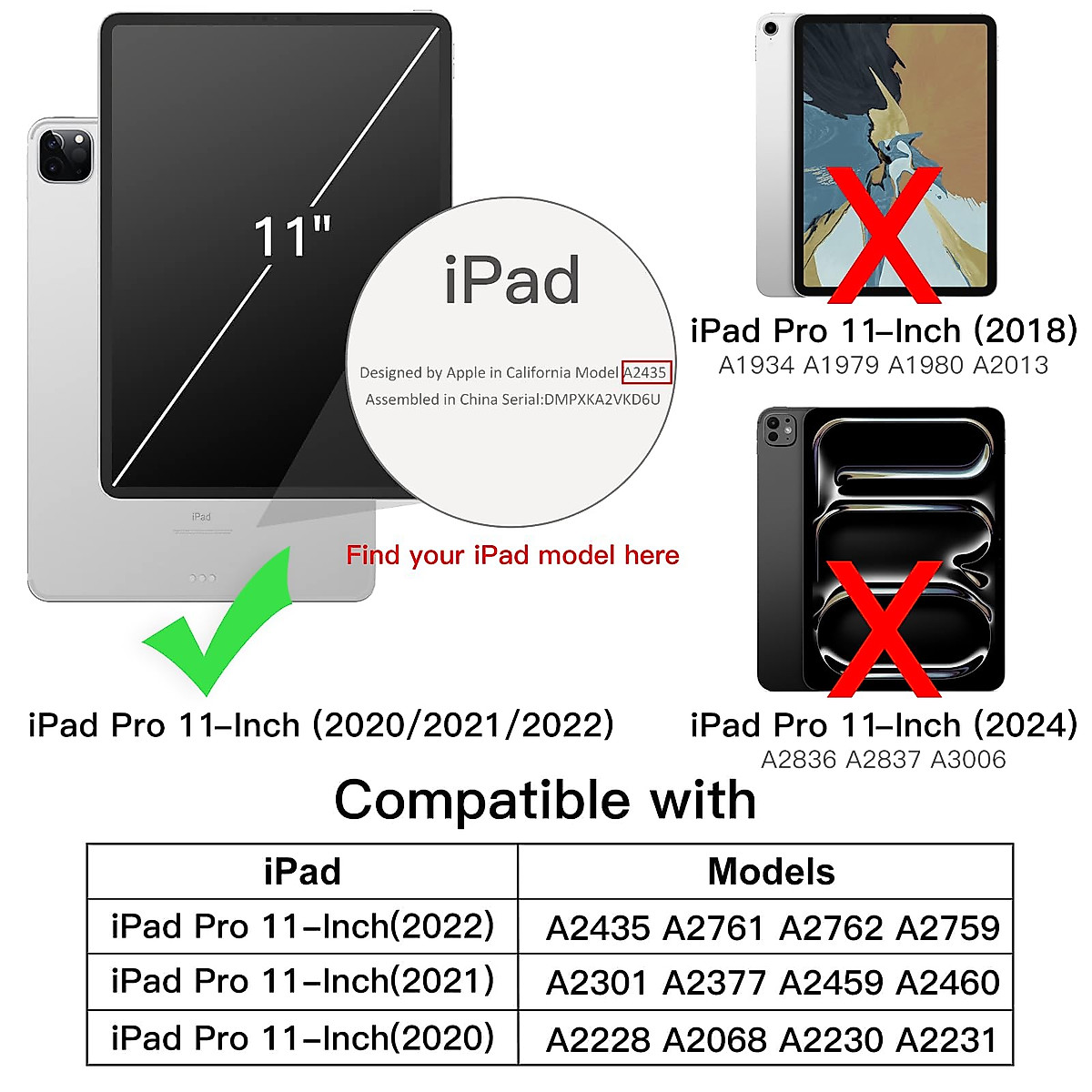 JETech Case for iPad Pro 11 Inch, 2022/2021/2020 Model, Slim Stand Hard Back Shell Smart Cover with Auto Wake/Sleep (Black)