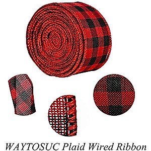 4 Rolls White Red Wired Edge Ribbon Christmas Plaid Ribbon and Burlap Craft Ribbon for DIY Wrapping Party Crafts Decor (4, White Red)