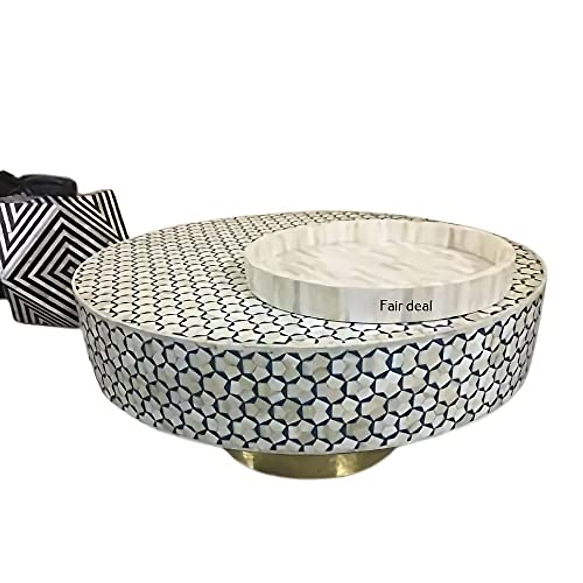 Handmade White Bone Inlay Round Tray | Decorative Serving Tray | Ideal Ottoman Tray | Christmas Gifts | Liquor Serving Tray for Home Décor Purpose - Fairdeal Handicrafts