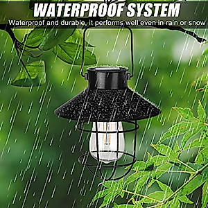 Solar Lantern Outdoor Hanging Lights Solar Powered Decorative Retro Waterproof LED Bulb Metal Lantern Lamp with Handle for Garden Yard Porch Fence Tabletop