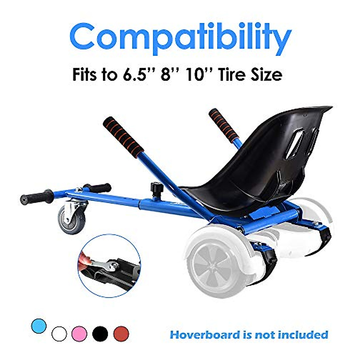 Hoverboard Seat Attachment Go Kart Accessories Conversion Kit, Transforming Self Balancing Scooter into Go-Kart, Adjustable Frame, Fits Kids to Adults, Compatible for 6.5'' 8'' 10'', Blue