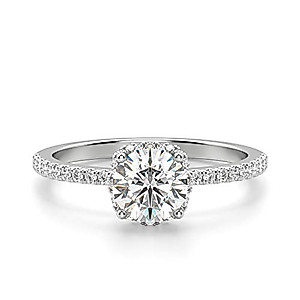 1CT Round Cut Colorless Moissanite Engagement Ring Wedding Bridal Ring Set, Diamond Ring, Anniversary Solitaire Halo Accented Promise Vintage Antique Gold Silver Ring Siyaa Gems (11)