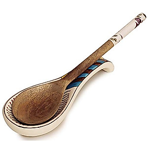 ABHANDICRAFTS Metal Spoon Rest with Red Ceramic Dish - Upright Utensil Holder for Stovetop & Kitchen Organization Standing Spoon Rest for Kitchen Countertop (AB-SPOON-013)