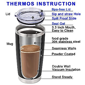Wotermly Travel Coffee Mugs with Lid, Blue Insulated Coffee Mugs, Reusable Temperature Control Coffee Cups Tumblers, 20oz Stainless Steel Double Wall Vacuum Coffee Travel Mug, 1 Blue