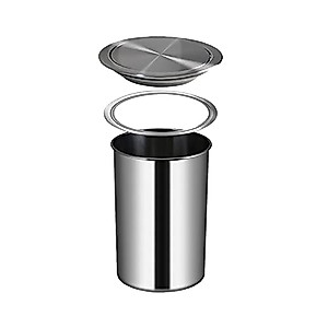 Outdoor Trash Can Countertop Built-in Trash Can with Balance Flap Cover, Cabinet Trash Can with Swing Lid, Stainless Steel Round Metal Kitchen Hidden Garbage Can Small Waste Chute Lid