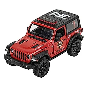 KiNSMART - 1/34 Scale Model Compatible with Jeep Wrangler Rubicon 2018 Emergency Services Hard Top (Red)