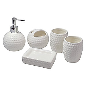 JustNile 5-Piece Trendy Ceramic Bathroom Accessory Set - White Golf Ball Design