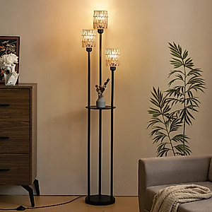 LEDIARY 65" Boho Floor Lamp for Living Room Rattan Floor Lamp with Shelves, 3 LED Bulbs Included Standing Lamp, Floor Lamp for Living Room, Bedroom, Office