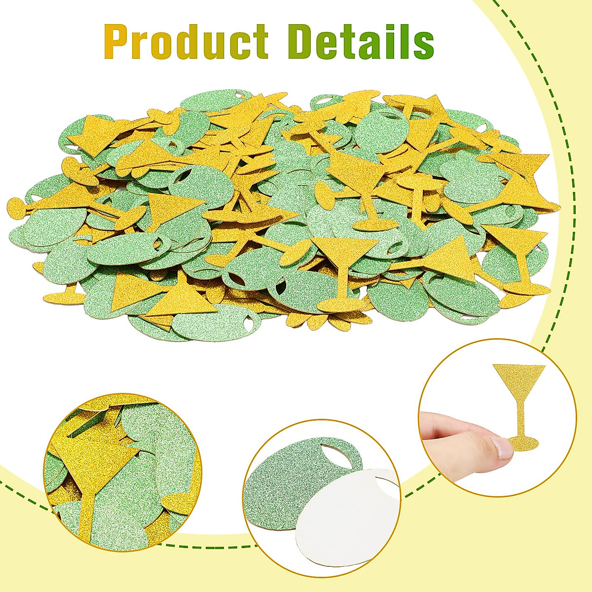 Hoolerry 330 Pcs Martini Cocktail Bachelorette Confetti Martini Birthday Confetti Martini Decorations for Party Craft Supplies Bridal Shower Table Decor, Green Round, Gold Wine Glass