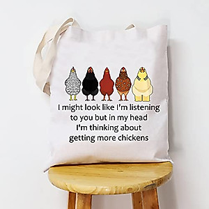 JNIAP Chicken Tote Bag Chicken Lover Gift Chicken Hen Farmer Gift I'm Thinking Chicken Grocery Bag Chicken Lady Handbag (Chicken Tote Bag)