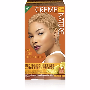 Moisture Rich Liquid Hair Color by Creme of Nature, C42 Light Golden Blonde, with Shea Butter Conditioner, 1 Application