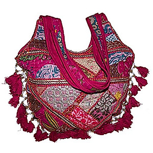 Tribe Azure Women Medium Shoulder Bag Tote Colorful Roomy Casual Boho Purse Travel Beach Top Handle Tassel Bright (PINK)