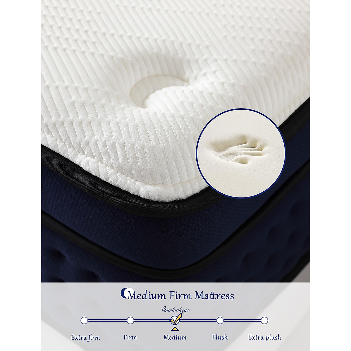 SURLUNKEYS 14 Inch Cal King Mattress - Euro Top Memory Foam Hybrid Mattress with Pocket Spring for Motion Isolating, Medium Firm Mattress in a Box, 120-night Trial