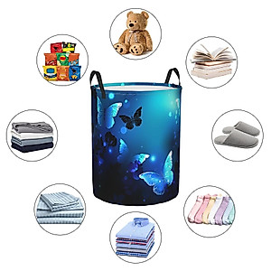 FeHuew Glowing Blue Butterflies in Flowers Collapsible Laundry Basket with Handle Waterproof Fabric Hamper Laundry Storage Baskets Organizer Large Bins for Dirty Clothes,toys,Bathroom