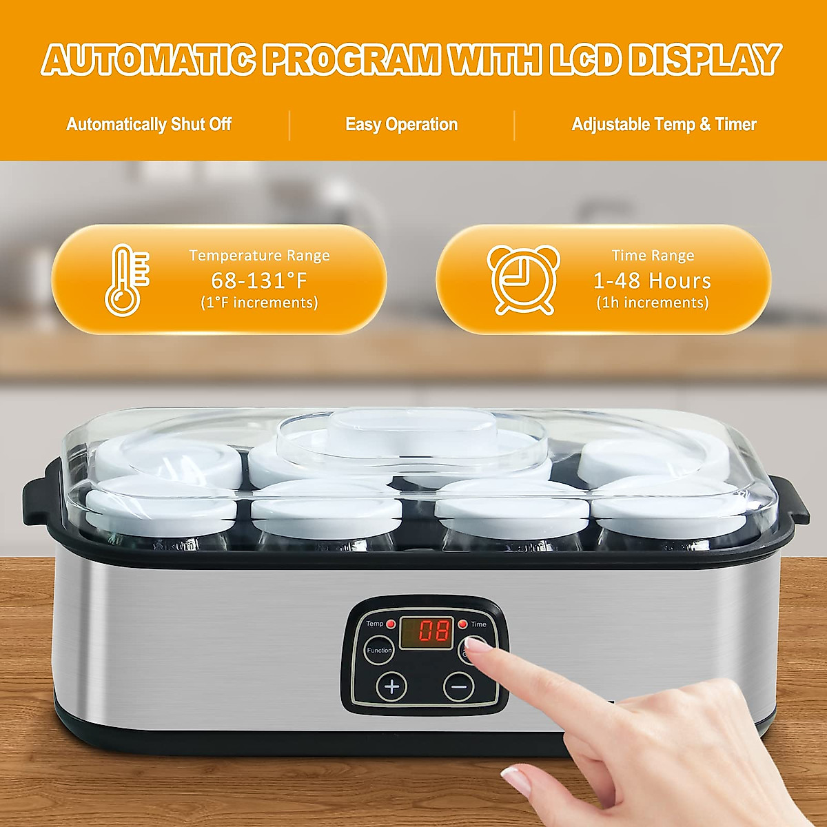 LynTorin Yogurt Maker, Automatic Digital Yogurt Maker Machine with Adjustable Temperature & Time Control, Stainless Steel Cheese Maker, Fruit Wine Maker with LCD Display