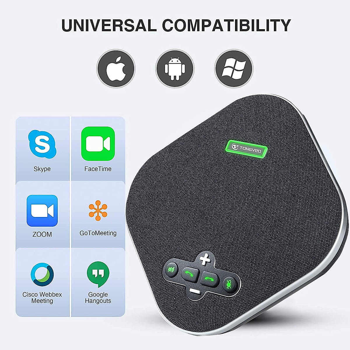 TONGVEO USB Speakerphone Microphone Conference Speaker,Daisy Chain Computer Speaker with Microphone 360º Voice Pickup Built-in 4 AI Noise Cancellation Mics for 12 Attendees Conference Call Speaker