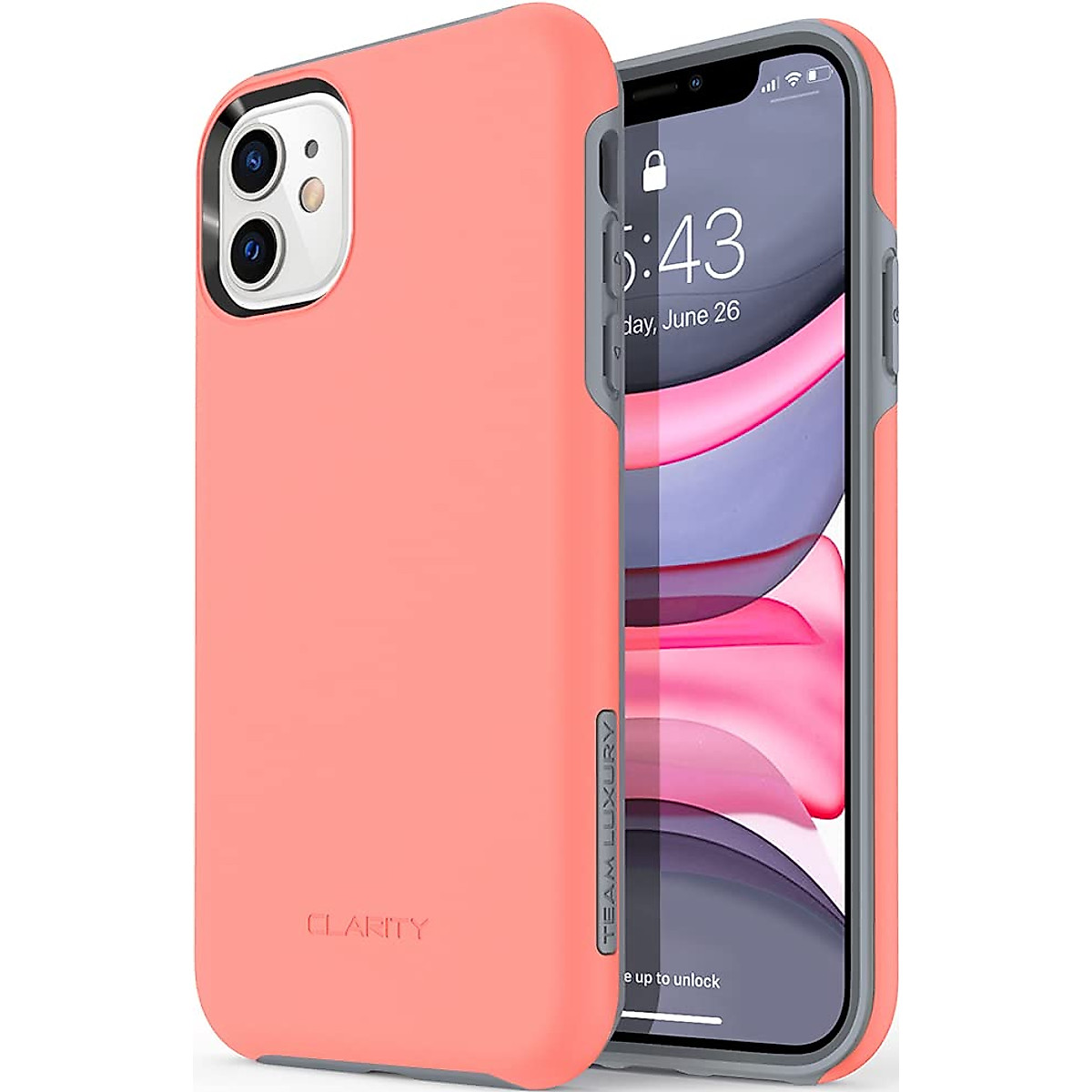 TEAM LUXURY for iPhone 11 Case, [Clarity Series] Shockproof Protective Phone Case Cover for Apple iPhone 11 6.1 inch (Living Coral, iPhone 11)