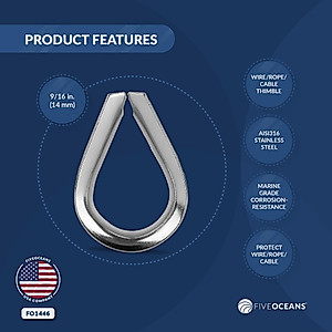 Five Oceans Stainless Steel Thimble for 9/16-Inch Wire Rope Cable - FO1446