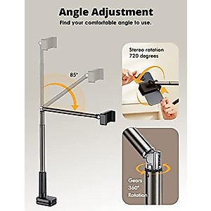 SupeDesk Extendable Cell Phone Stand, C-clamp, Lazy Phone Stand, for 3.5-6.7" Phone, Lying in Bed, Height Angle Adjustable, 360 Rotate, Aluminum Alloy, Lightweight, Black