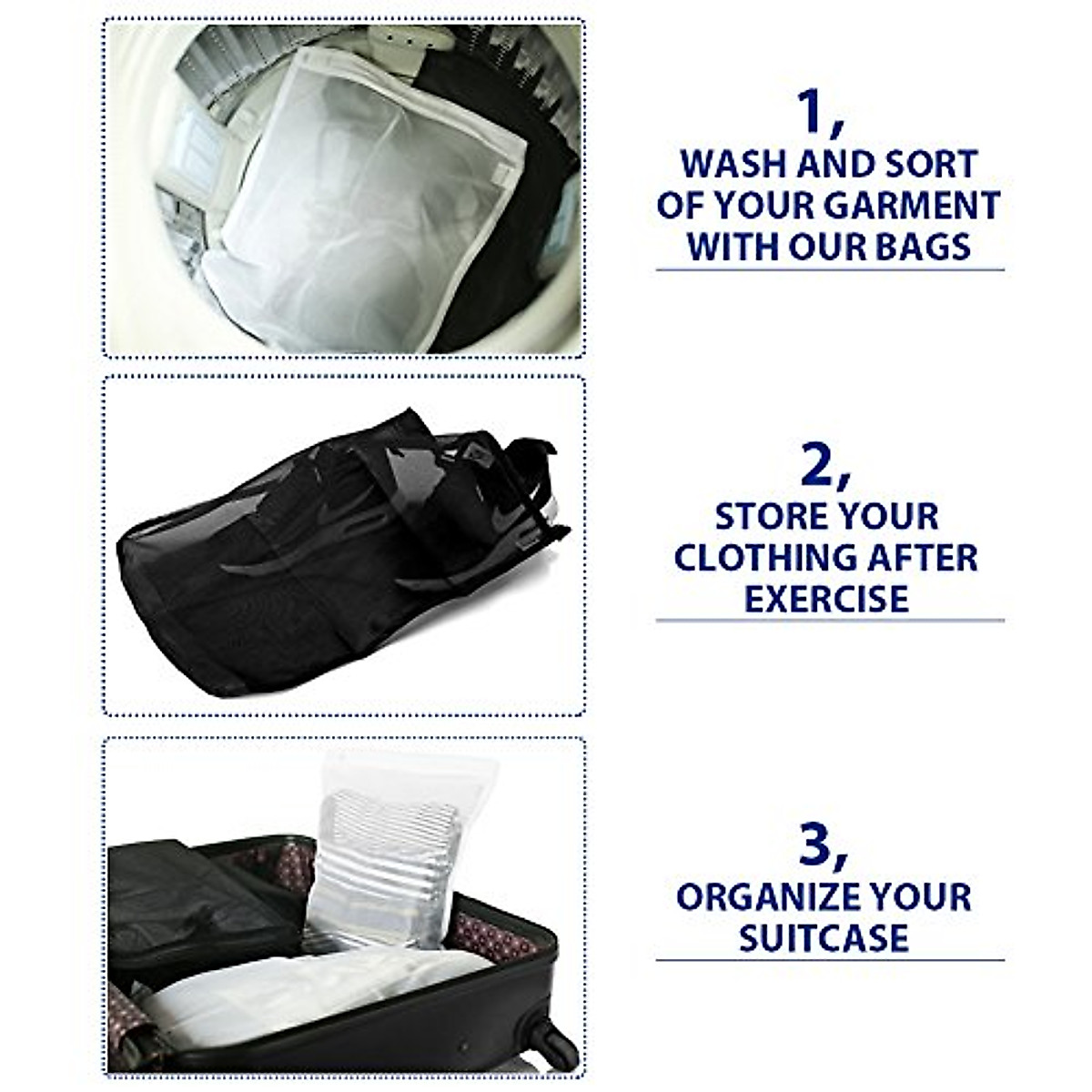 TENRAI 3 Pack (3 Medium) Delicates Laundry Bags, Bra Fine Mesh Wash Bag, Use YKK Zipper, Have Hanger Loops, Zippered, Protect Best Clothes in The Washer (White)