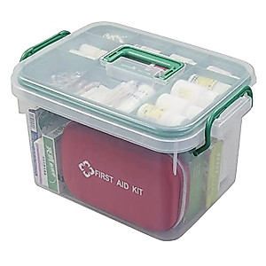 Rinboat Family Plastic Storage Bin with Lid, Medicine Box Lockable Compartment Container, 1 Pack