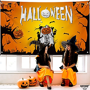 KatchOn, Happy Halloween Backdrops for Photography - XtraLarge, 72x44 Inch | Orange Halloween Banners for Wall | Halloween Pumpkin Backdrop for Halloween Party Decor | Halloween Backdrops for Parties