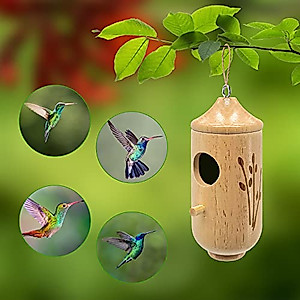 Hummingbird House for Outside Hanging - Garden Window DecorWooden Hummingbird Houses, for Nesting Hanging Natural Hummingbird Swing Nest, Wren, Swallow, Sparrow Hummingbird Finch Houses (A+)