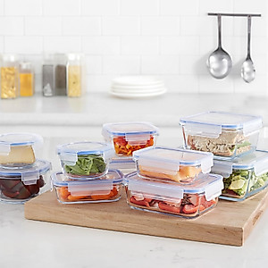 Diyrap 20-Piece Glass Meal Prep Containers, 10 Count of Bases and Plastic Lids,Glass Food Storage Containers with Lids, Airtight Glass Lunch Bento Boxes,Transparent, Blue