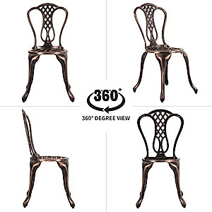 Verano Garden 3 Piece Outdoor Bistro Set Rust-Resistant Cast Aluminum Patio Bistro Set Antique Finish, Weather Resistant Patio Table and Chairs, Outdoor/Indoor Use, Bronze
