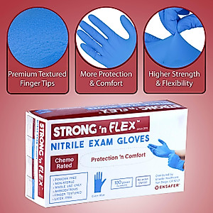 STRONG 'n FLEX Box of Large Nitrile Exam Gloves, 100 ambidextrous gloves