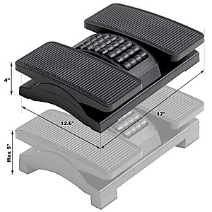 Adjustable Office Footrest for Under Desk Ergonomic Foot Stool Foot Rest Improves Posture and Circulation for Home Office with Massage Roller Non-Slip, Black