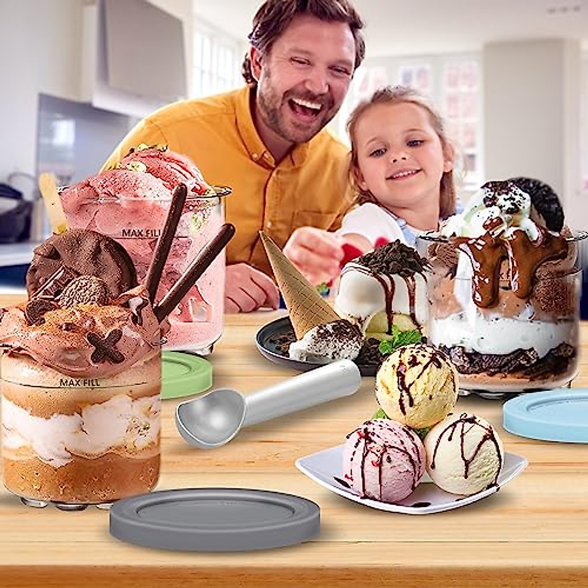 Creami Pints and Lids for Ninja, Creamy Icecream Blender Freezer Containers Cups Jars Tubs Canisters Set, Smoothie Deluxe Pot Compatible with NC299AMZ & NC300s Series Creamer Ice Cream Maker Machine