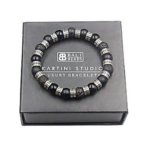 Mixed Black Stone and Sterling Silver Bracelet, Lava Stone, Matte Black, Polished Onyx, Bracelet for Men, Quality Beaded Jewelry
