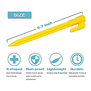 Hikemax 60 Pack Plastic Tent Pegs Garden Landscape Stakes 5.7 Inch for Anchoring Garden Netting, Camping Tents, Rain Tarps and Landscape Fabric Lawn Edging