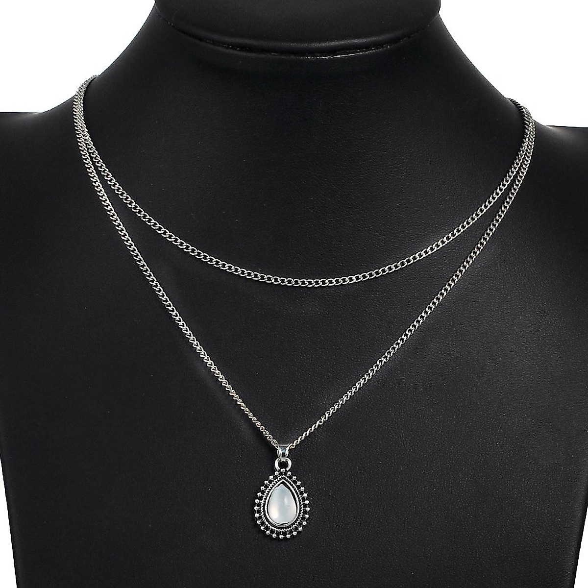fxmimior Simple Layered Bar Silver Drop Pendant Necklace Boho V Neck Women Accessories