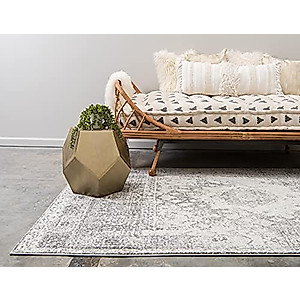 Unique Loom Rosso Collection Traditional, Vintage, Medallion, Border, Distressed, Southwestern Area Rug, 8 ft x 10 ft, Gray/Ivory