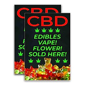 CBD Edibles Sold Here (24" x 36") Vinyl Decal Only (Pack of 2) |Sign|Sticker|Poster | CBD, Vape, Kratom, Dispensary, Cannabidiol