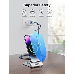 Compatible with MagSafe Charger for iPhone 15 - JSAUX Magnetic Wireless Charger Stand for iPhone 15/15 Pro/15 Plus/15 Pro Max/14 13 12, Magnet Charging Pad (Blue) with 20W PD Adapter and Metal Stand